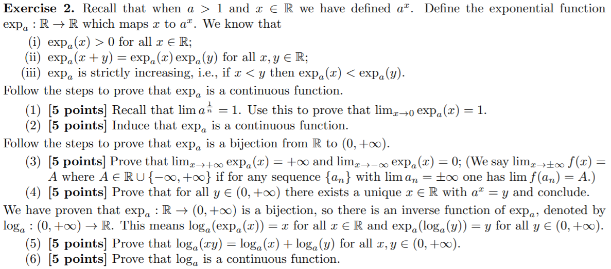 Solved Exercise 2. Recall that when a > 1 and 2 e R we have | Chegg.com