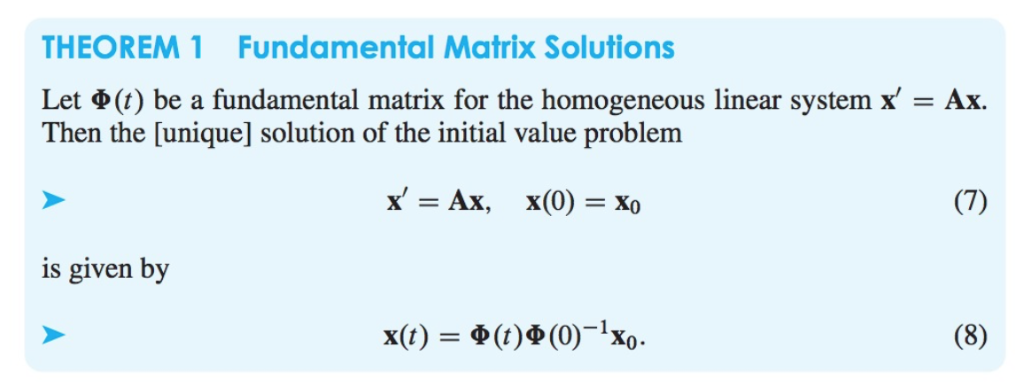 Solved THEOREM 1. Fundamental Matrix Solutions Let 0 (t) be | Chegg.com