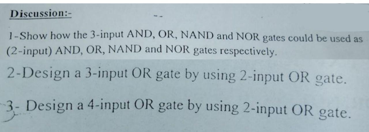 Solved Discussion:- 1-Show how the 3-input AND, OR, NAND and | Chegg.com