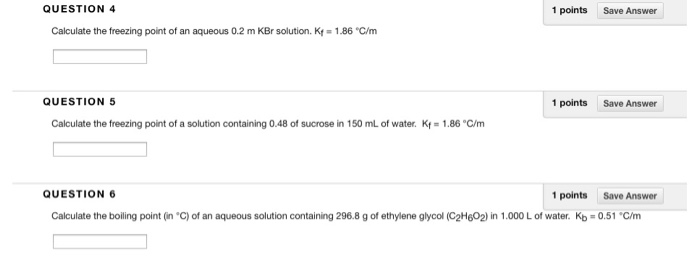 Solved Calculate the freezing point of an aqueous 0.2 m KBr | Chegg.com
