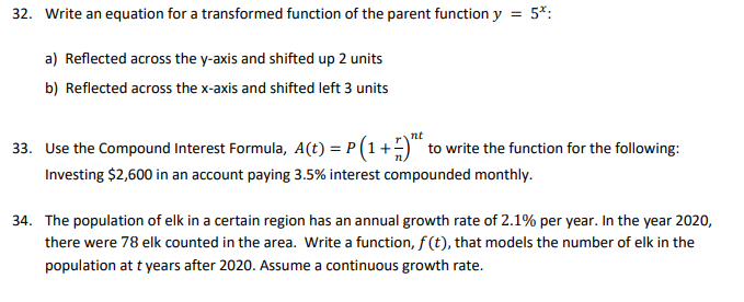 Solved Write an equation for a transformed function of the | Chegg.com