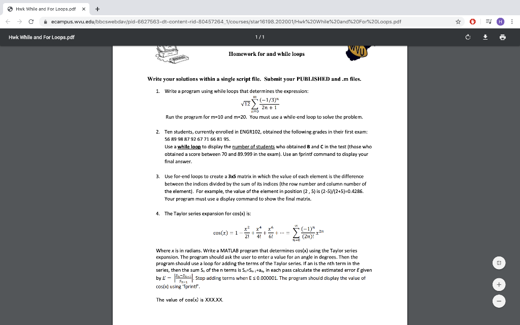Hwk While and For Loops.pdf X + c e | Chegg.com