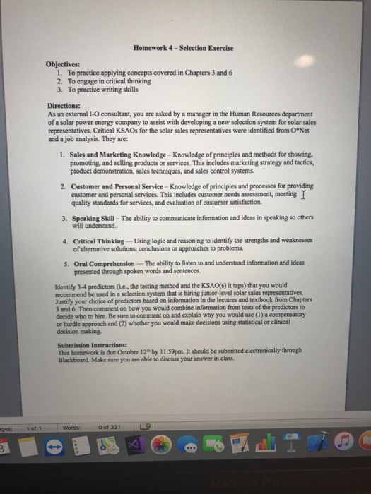 Homework 4-Selection Exercise Objectives: 1. To | Chegg.com