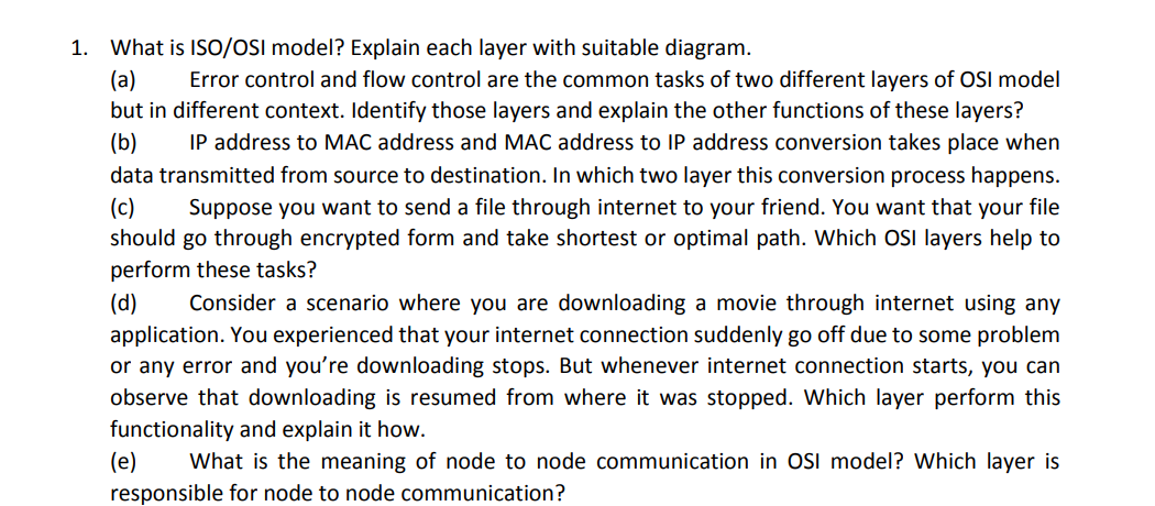 Solved 1. What is ISO/OSI model? Explain each layer with | Chegg.com