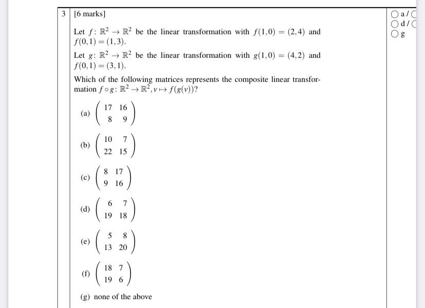 Solved [6 marks] Let f:R2→R2 be the linear transformation | Chegg.com