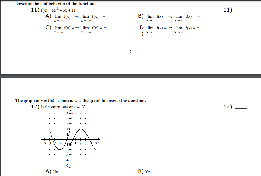Solved Describe the end behavior of the function. 11) | Chegg.com