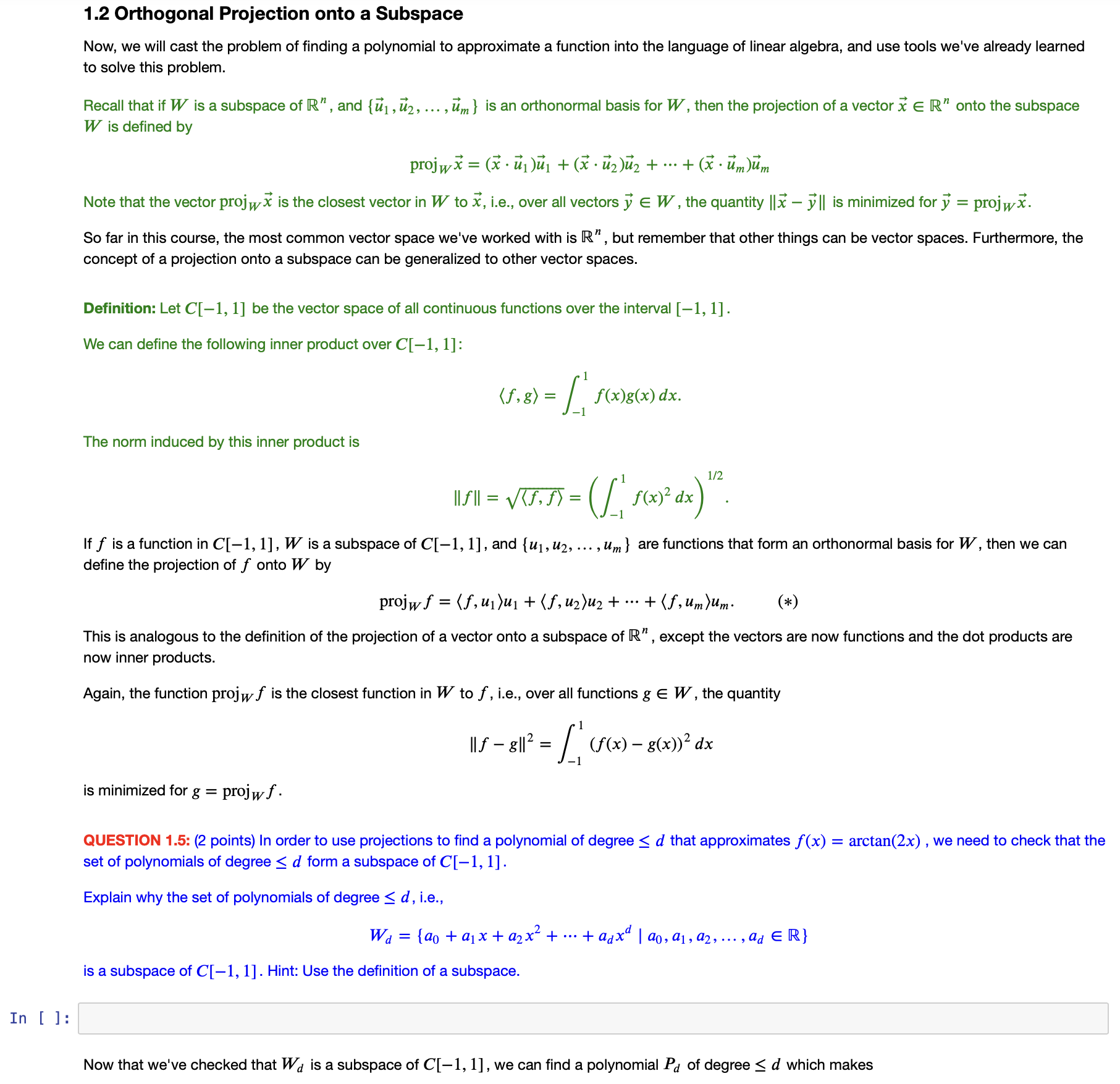 Solved 1.2 ﻿Orthogonal Projection onto a SubspaceNow, we | Chegg.com
