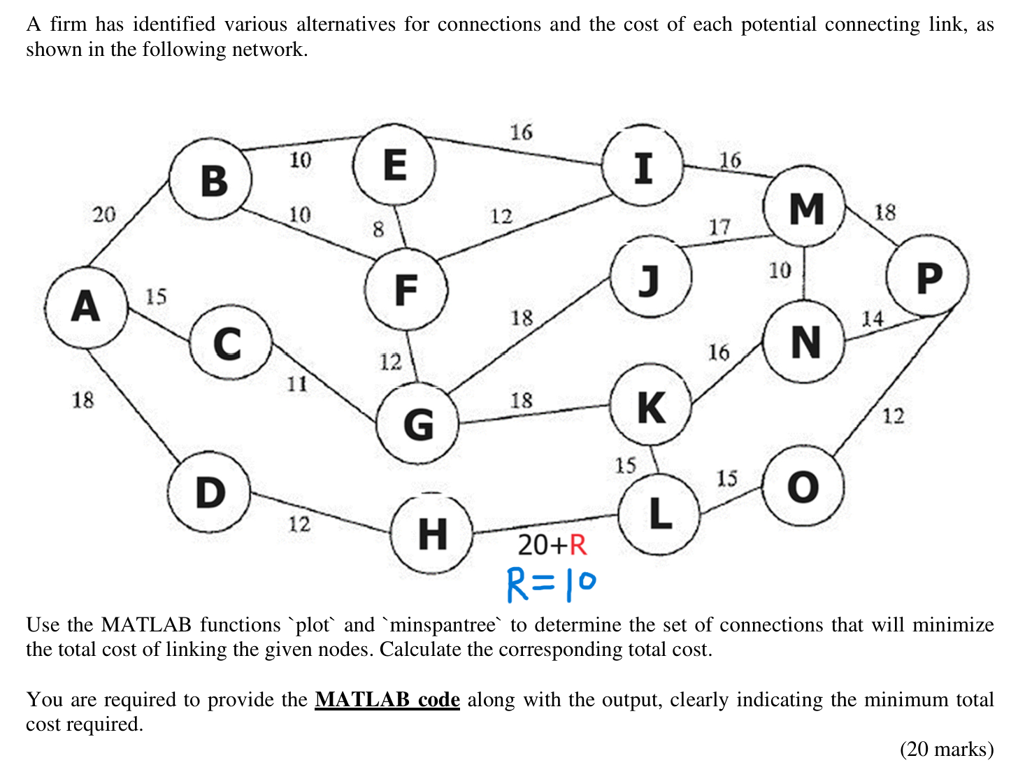 Solved Use the MATLAB functions `plot` ﻿and `minspantree` | Chegg.com