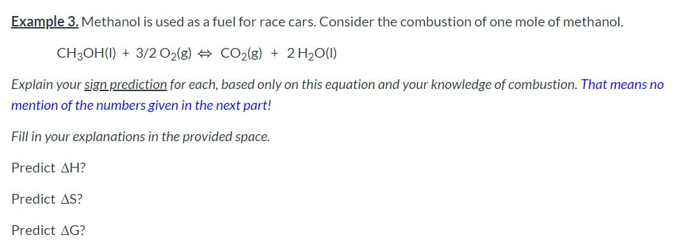Solved Example 3. Methanol is used as a fuel for race cars. | Chegg.com