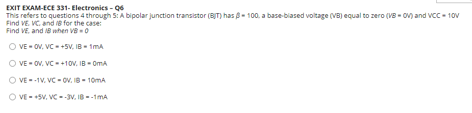 Solved EXIT EXAM-ECE 331- Electronics - 26 This refers to | Chegg.com