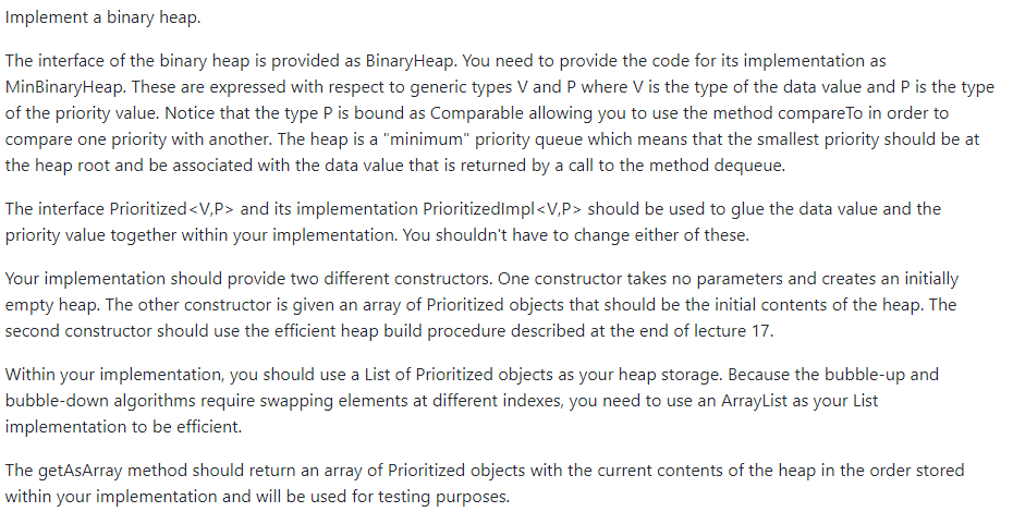 Implement a Binary heap using Java! | Chegg.com