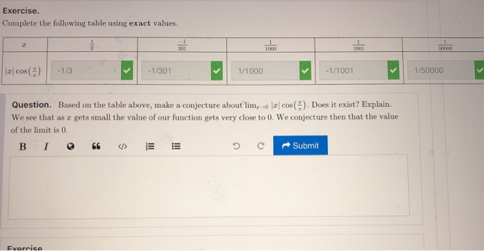 Solved ERercise. Complete the following table. Use exact | Chegg.com