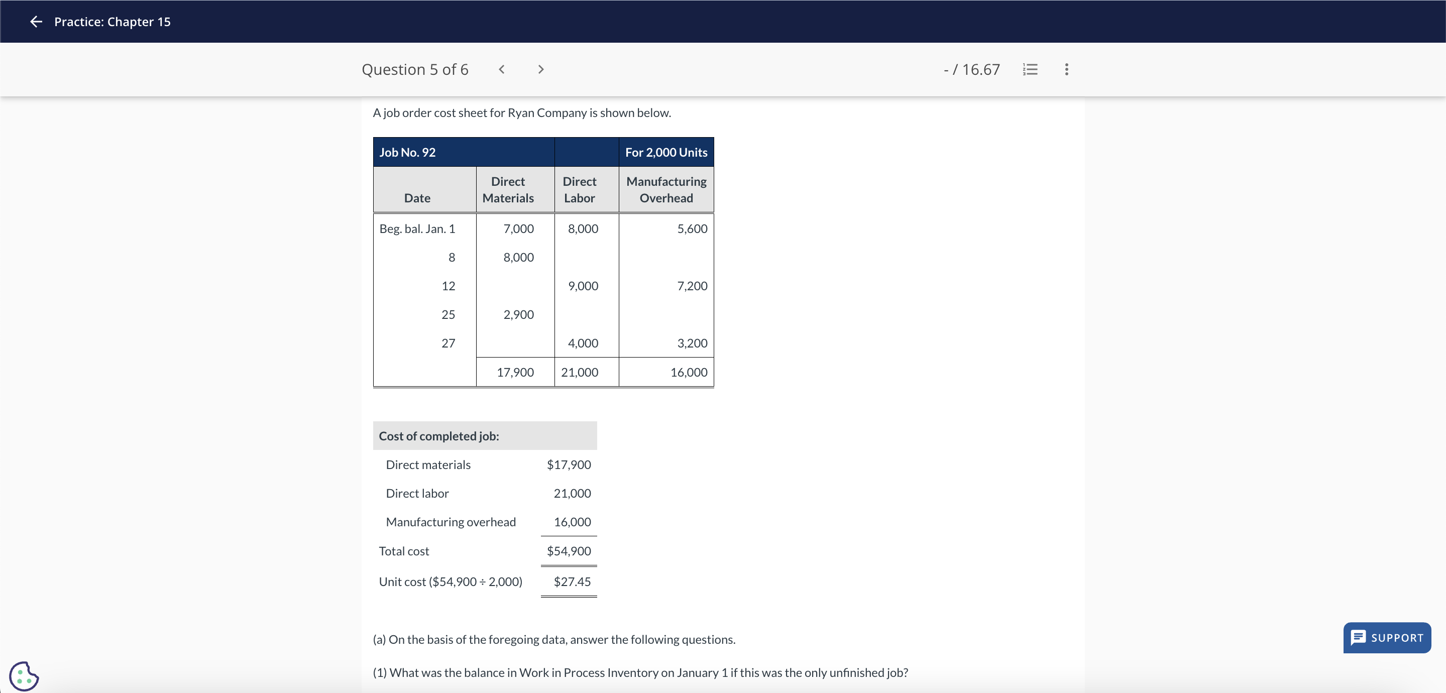 Solved A job order cost sheet for Ryan Company is shown | Chegg.com