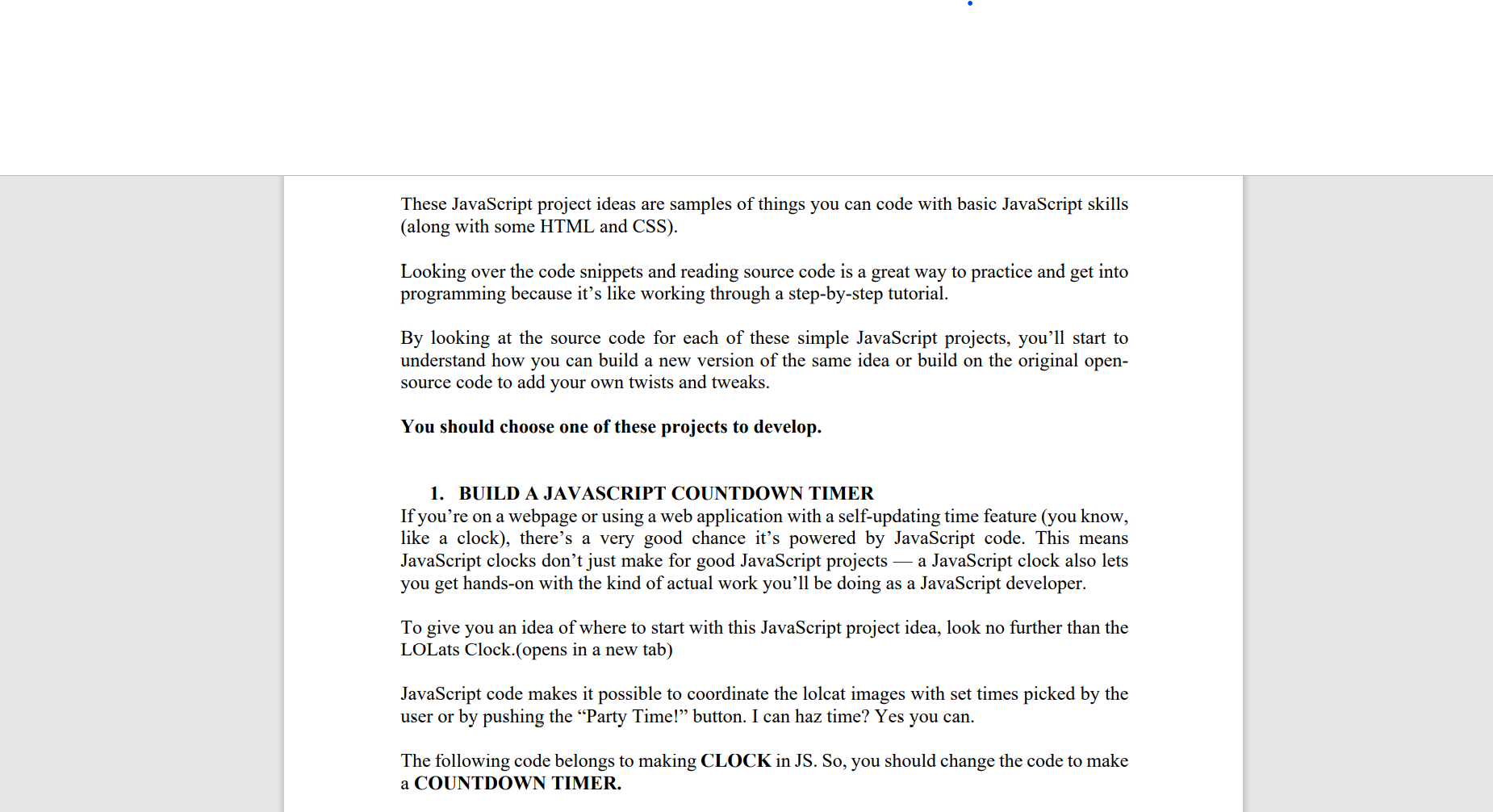 Solved These JavaScript Project Ideas Are Samples Of Things Chegg