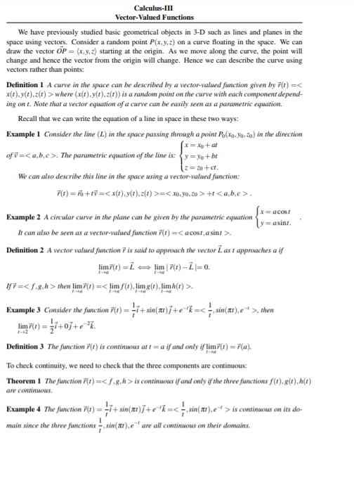Solved Calculus-III Vector-Valued Functions We have | Chegg.com