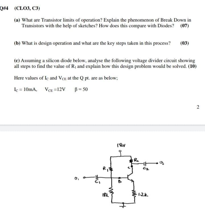 Solved Q#4 (CLO3, C3) (a) What are Transistor limits of | Chegg.com