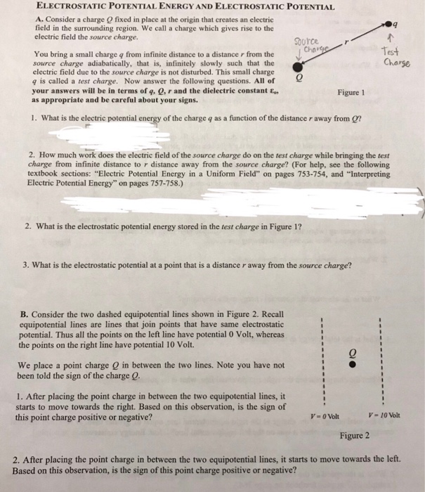 Solved ELECTROSTATIC POTENTIAL ENERGY AND ELECTROSTATIC | Chegg.com
