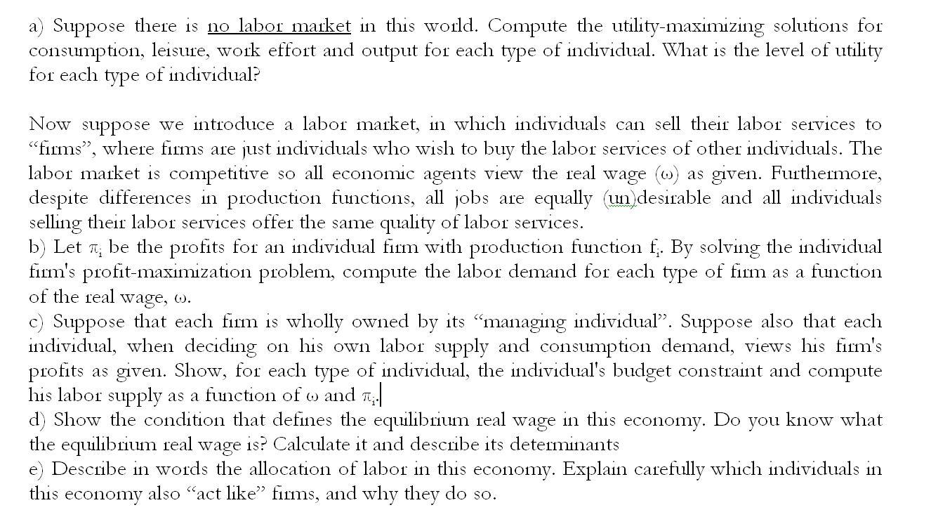 Question 2. Simple Labour Market. Suppose we have an | Chegg.com