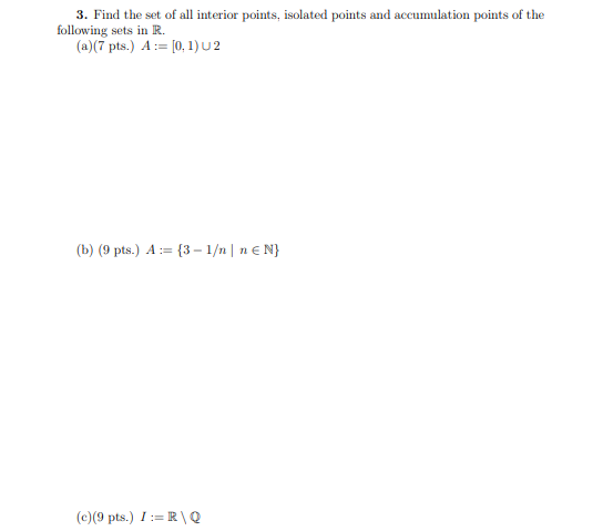 Solved 3. Find the set of all interior points, isolated | Chegg.com