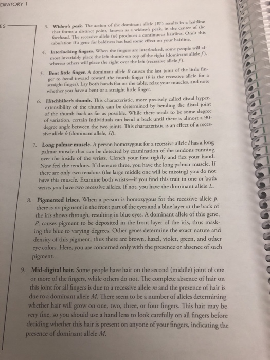 LABORATORY Mendelian Inheritance in Humans I. | Chegg.com