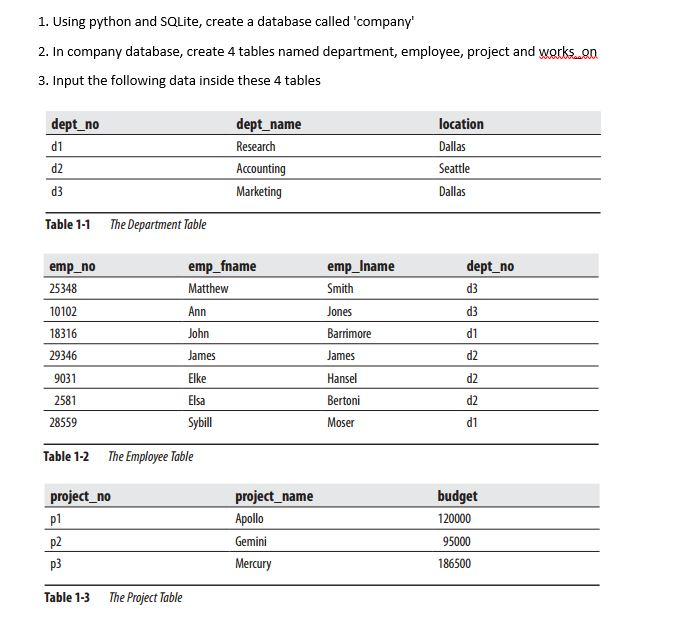 Solved 1 Using Python And SQLite Create A Database Call