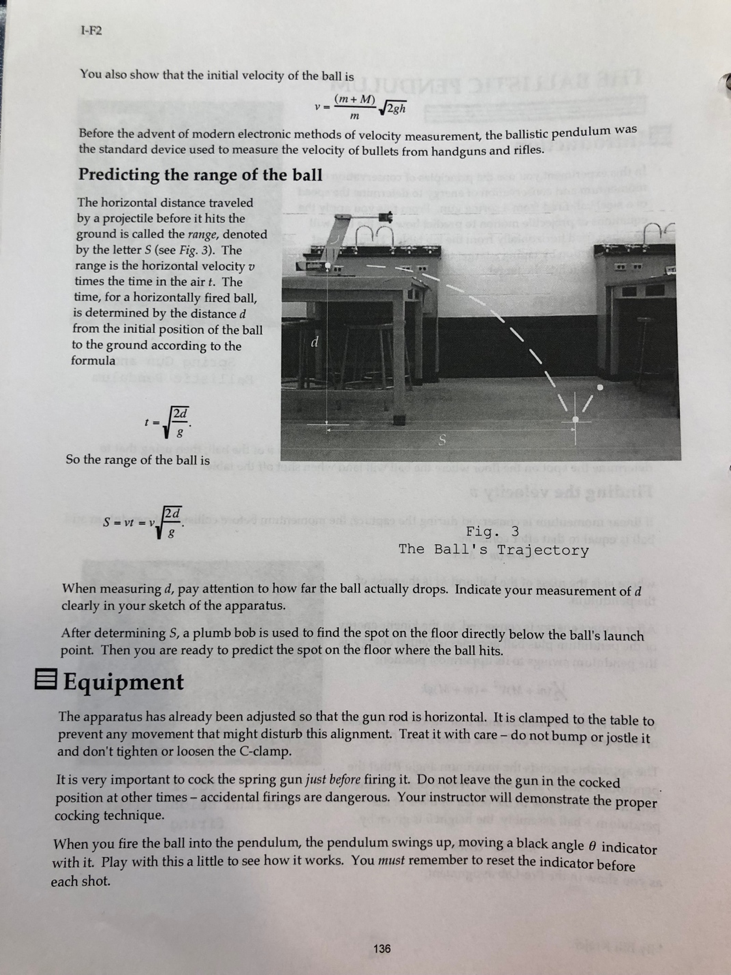 Solved Pre-Lab for P201 1-F2 THE BALLISTIC PENDULUM Prelab | Chegg.com