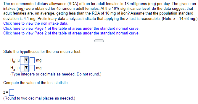 Solved The recommended dietary allowance (RDA) of iron for | Chegg.com