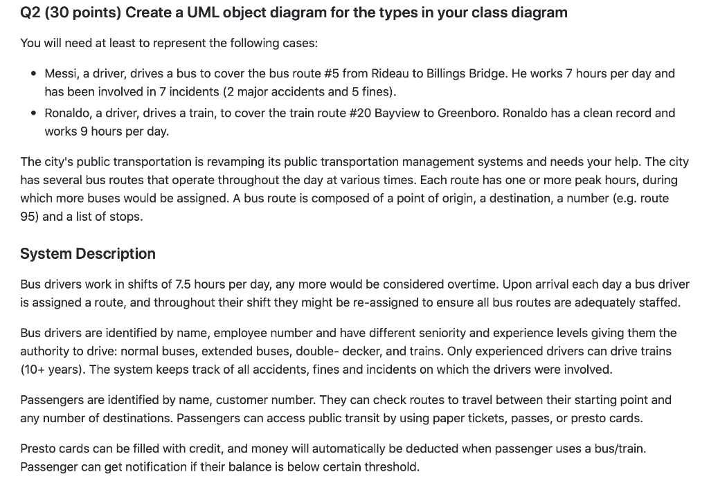 Q2 (30 points) Create a UMLobject diagram for the | Chegg.com