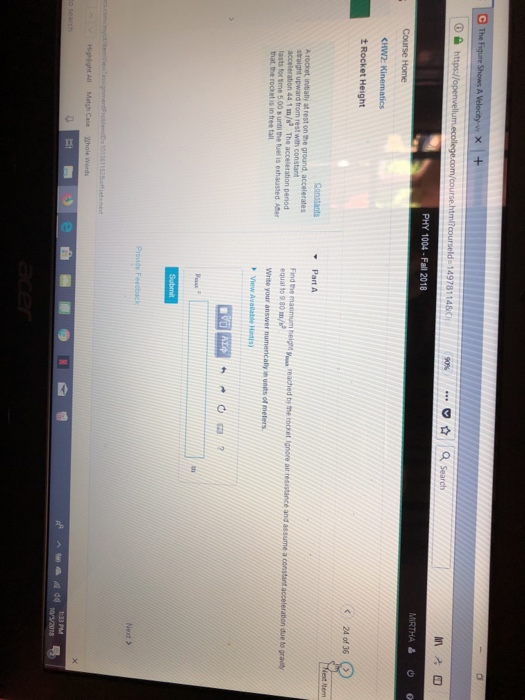 Solved A rocket, initially at rest on the ground, | Chegg.com