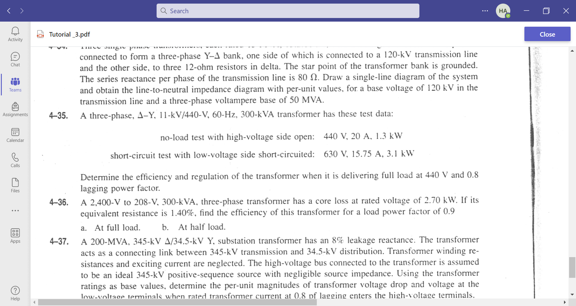 Solved Tutorial_3.pdf connected to form a three-phase Y- Y | Chegg.com