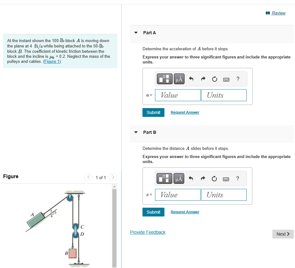 Solved At the instant shown the 100-lb block A is moving | Chegg.com