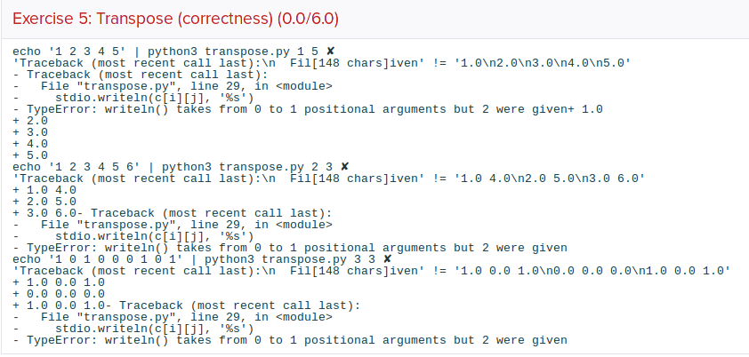 Solved Exercise 5: Transpose (correctness) (0.0/6.0) echo '1 | Chegg.com