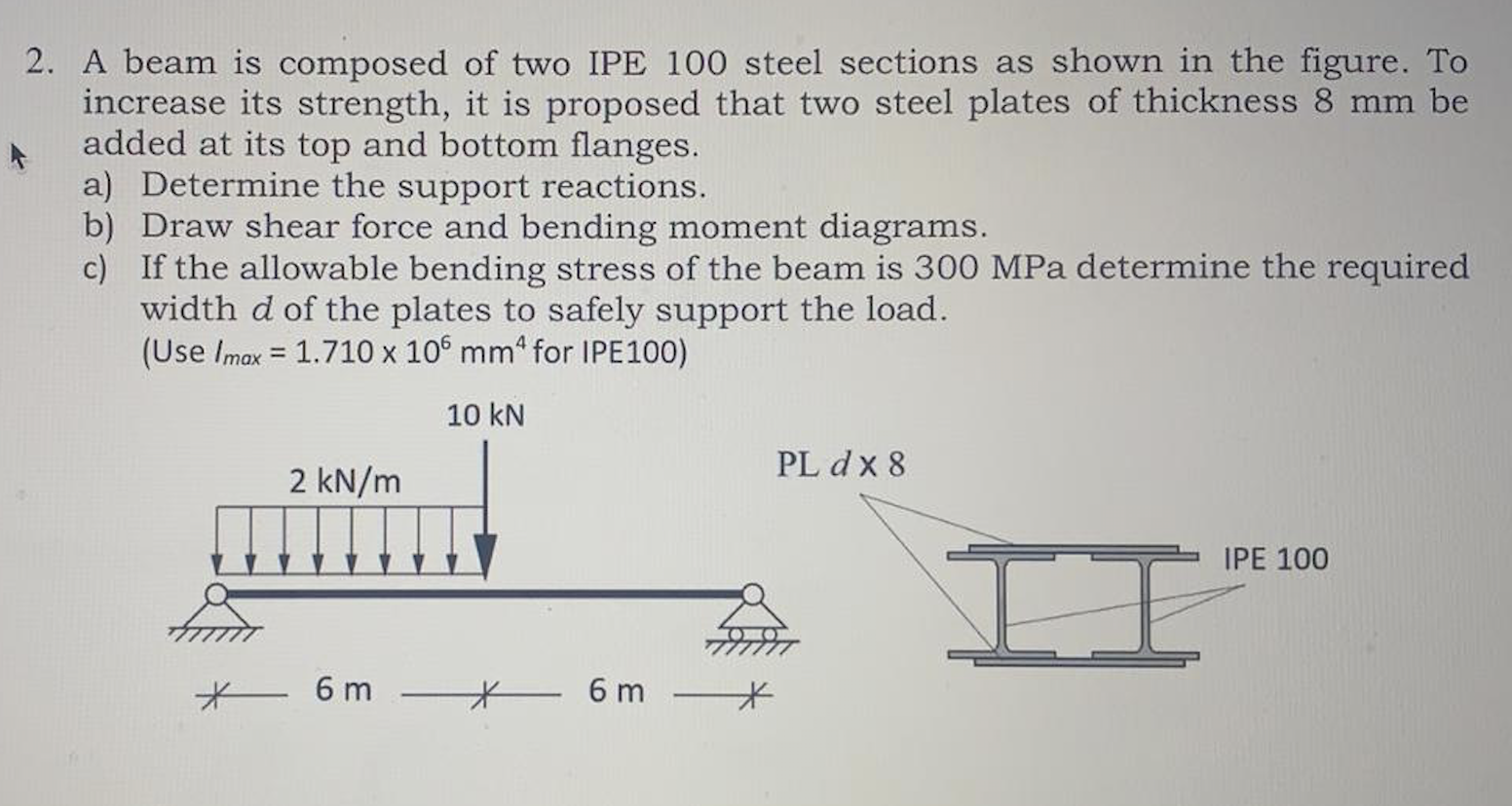 Solved 2. A beam is composed of two IPE 100 steel sections | Chegg.com