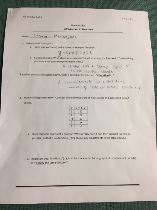 Solved Pre-Cakculus, CA1.3 Page 11 Pre-calculus Introduction | Chegg.com