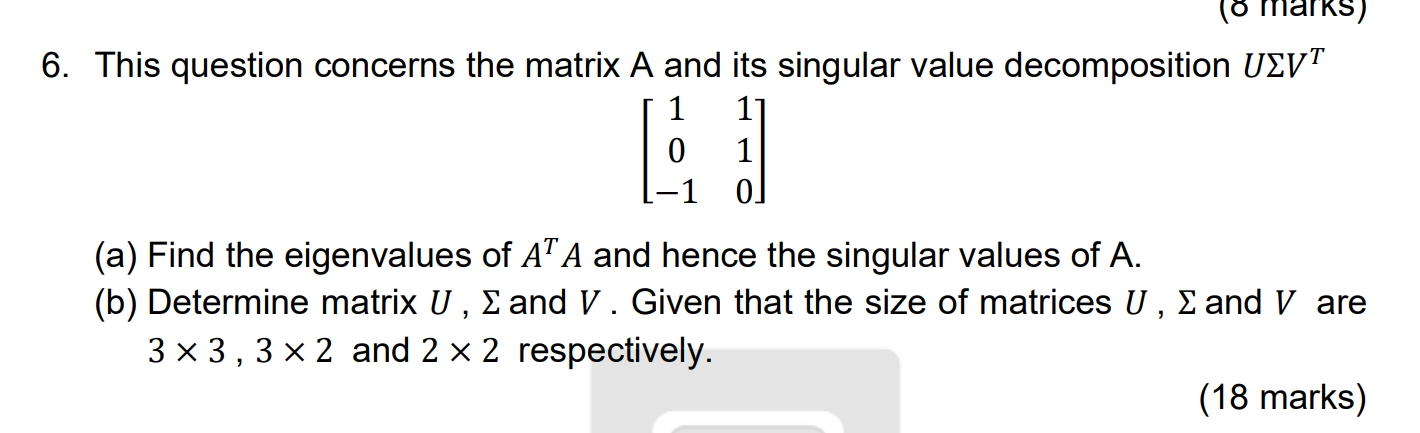 Solved This question concerns the matrix A and its singular | Chegg.com