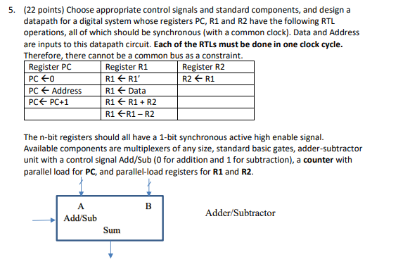 Solved 5. (22 points) Choose appropriate control signals and | Chegg.com