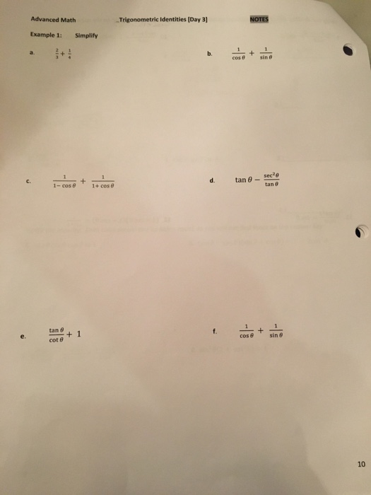 Solved Advanced Math Trigonometric Identities [Day 3] NOTES | Chegg.com