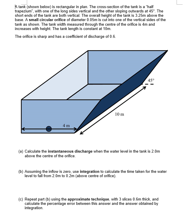 Solved A tank (shown below) is rectangular in plan. The | Chegg.com