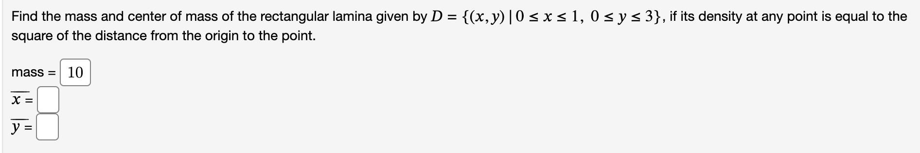 Solved Find the mass and center of mass of the rectangular | Chegg.com