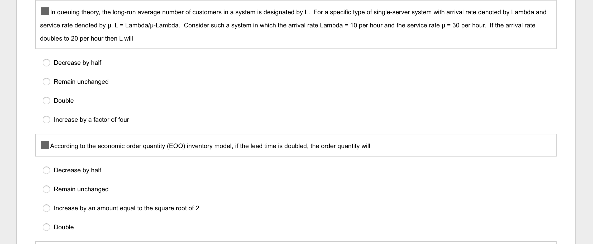 Solved In queuing theory, the long-run average number of | Chegg.com