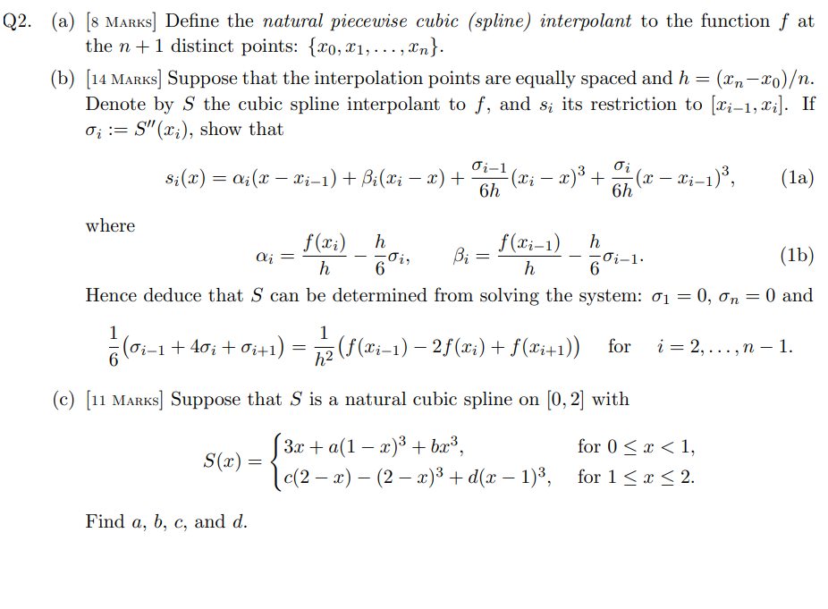 Solved (a) [8 Marкs] Define the natural piecewise cubic | Chegg.com