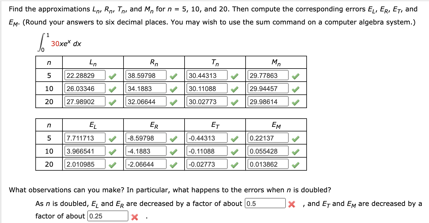 Solved Find the approximations Ln, Rn, Tn, and Mn for n = 5, | Chegg.com