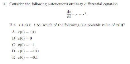 Solved 4. Consider the following autonomous ordinary | Chegg.com