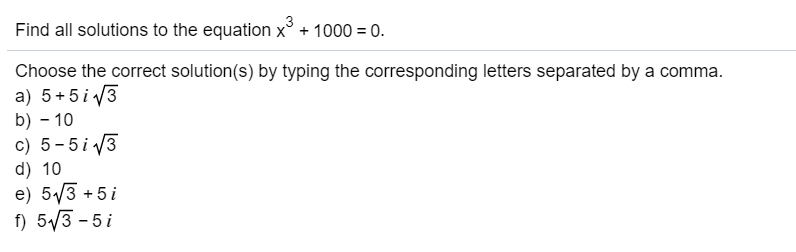 Solved Find all solutions to the equation x + 1000 = 0. | Chegg.com
