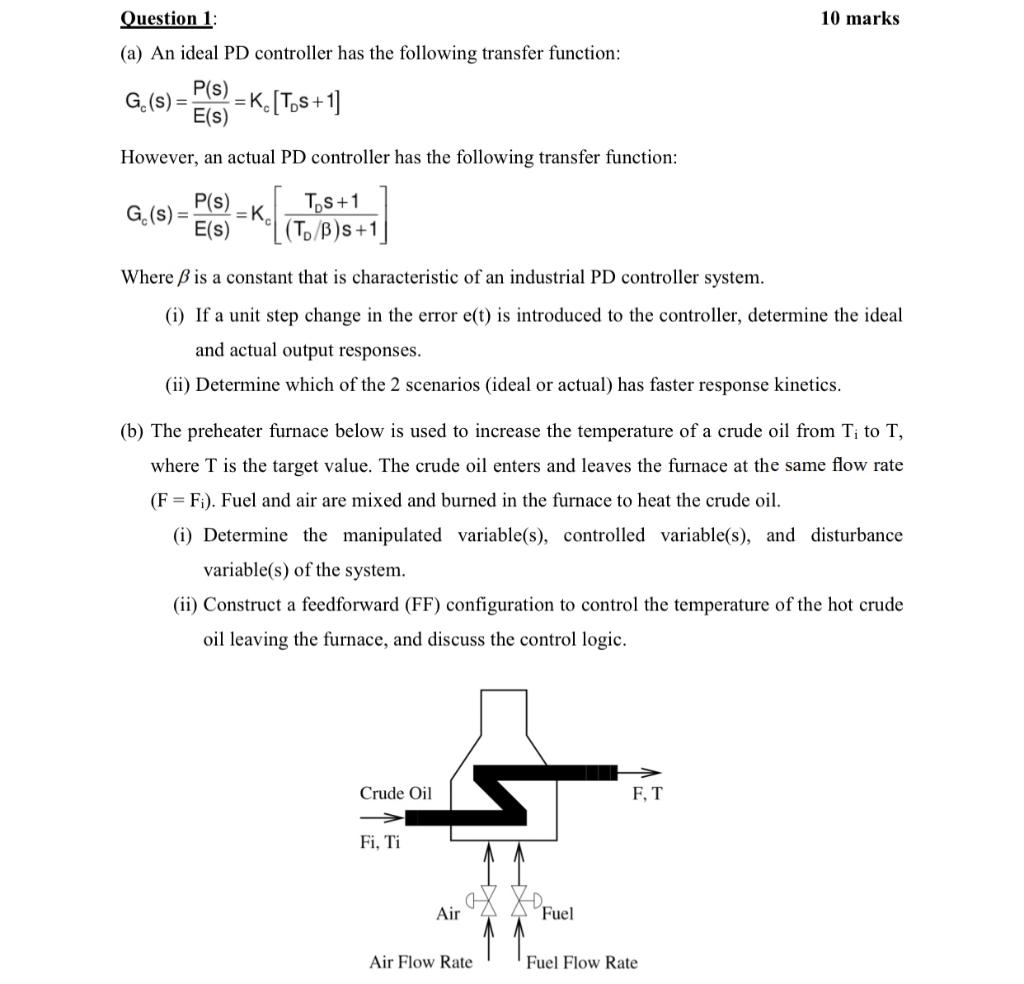 10 marks Question 1: (a) An ideal PD controller has | Chegg.com