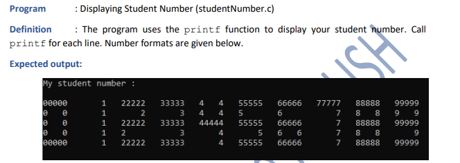Solved Program : Displaying Student Number (studentNumber.c) | Chegg.com