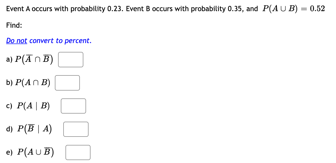 Solved Event A occurs with probability 0.23. Event B occurs | Chegg.com