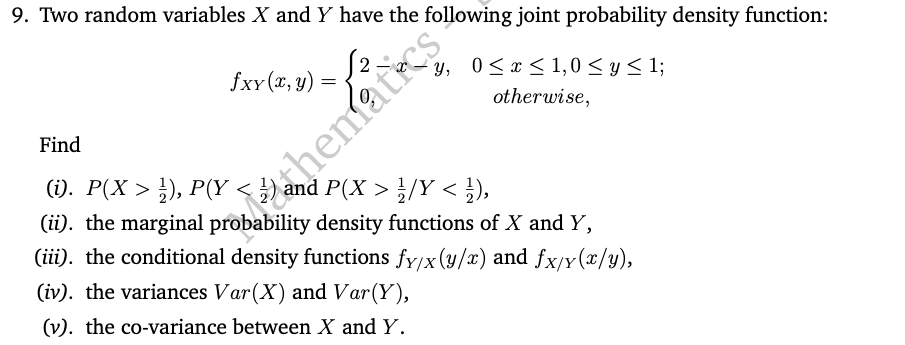 Solved 9. Two random variables X and Y have the following | Chegg.com