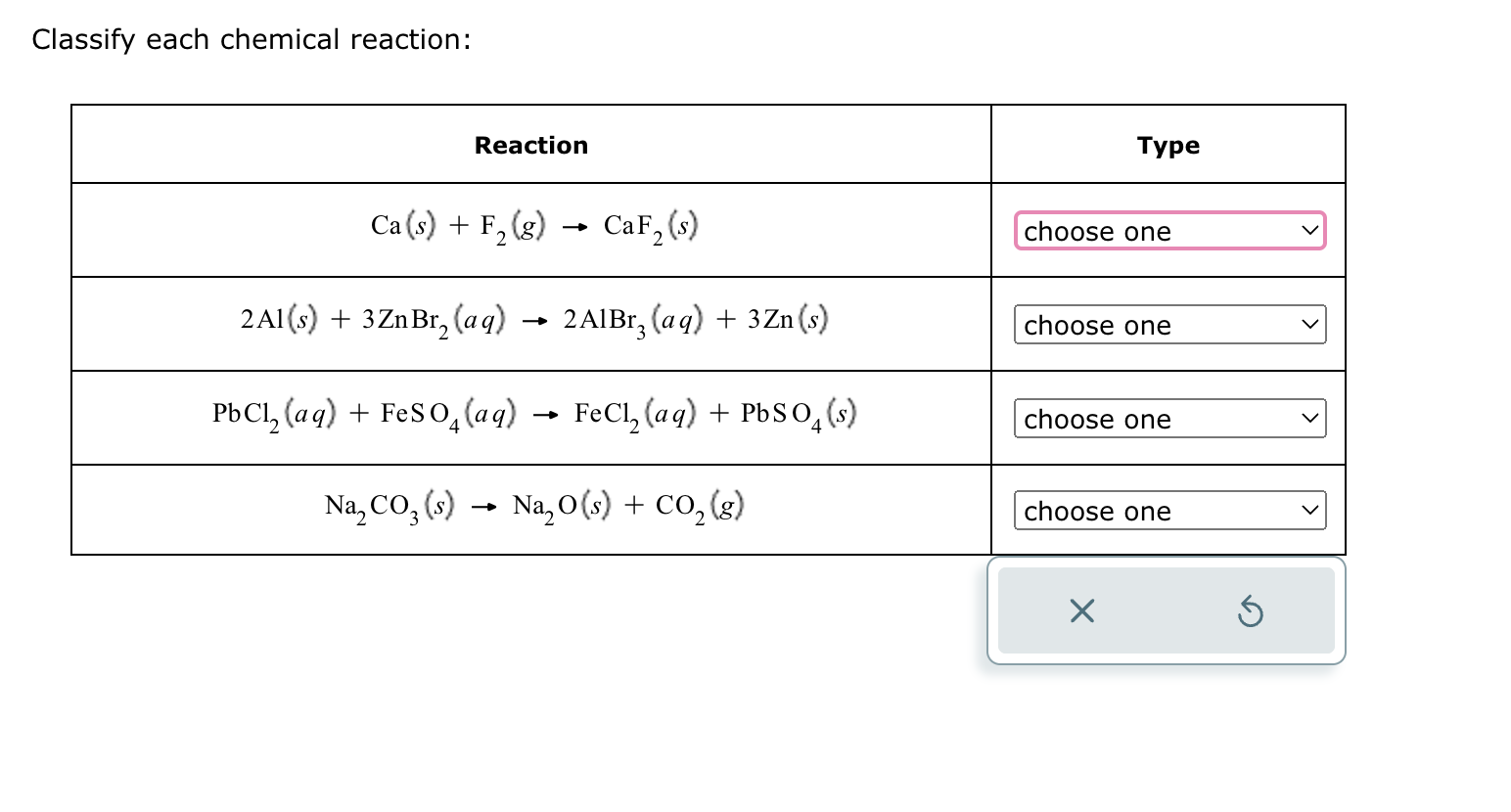 Solved Classify Each Chemical Reaction