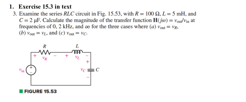 Solved 1. Exercise 15.3 in text 3. Examine the series RLC | Chegg.com